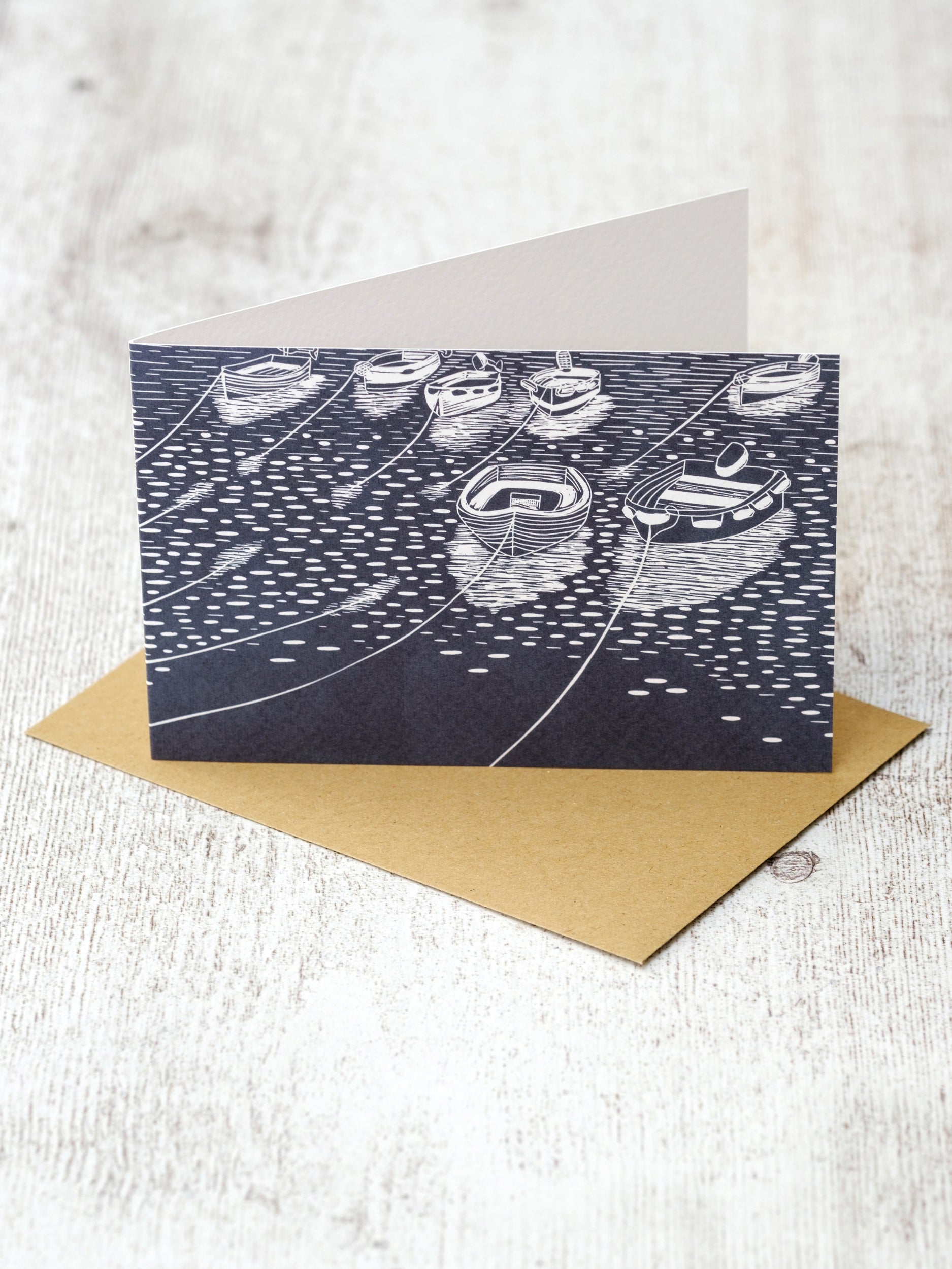 Rowing Boats, St Mawes A6 Greeting Card – Lino Lord