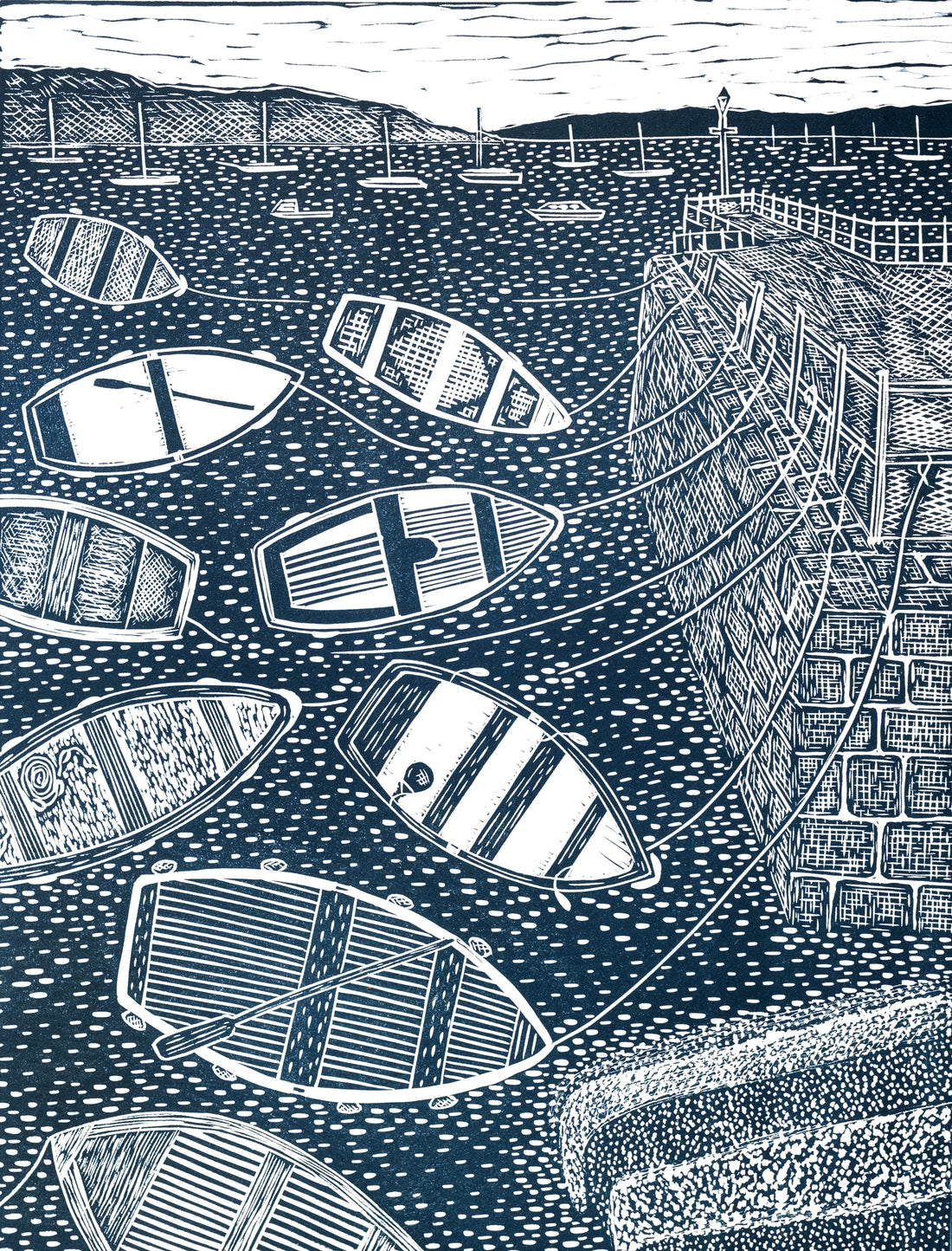 Nine Boats, Fish Strand Quay, Falmouth Lino Print – Lino Lord